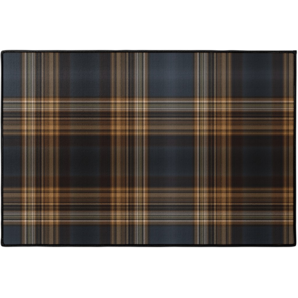 Fine Line Plaid - Dark Blue and Brown Door Mat | Shutterfly