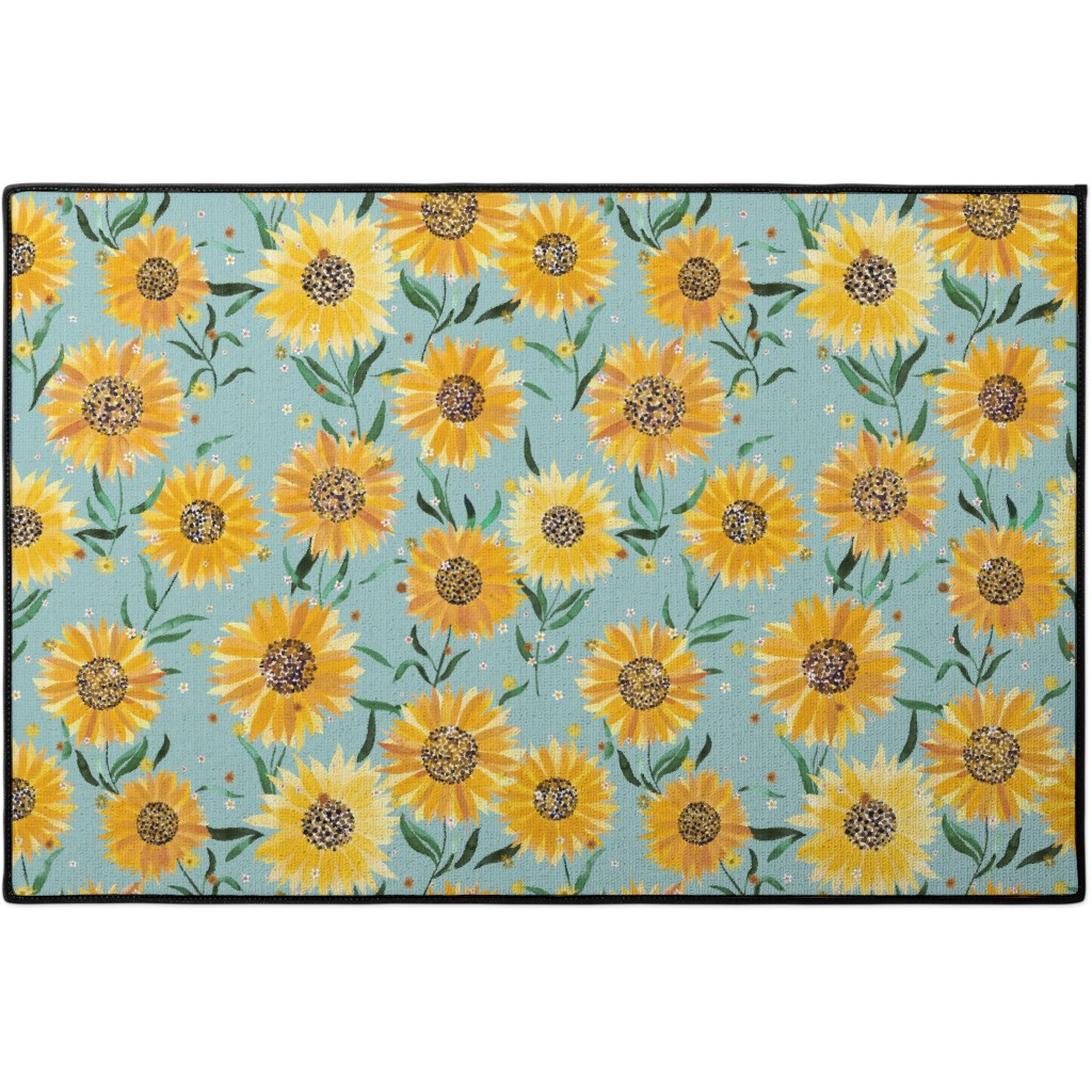 Watercolor Sunflowers - Yellow on Blue Door Mat | Shutterfly