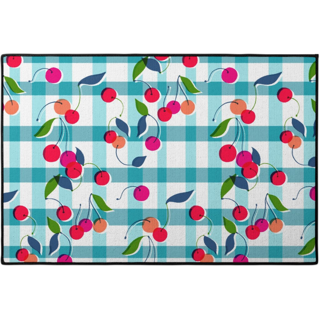 Gingham Cherry - Blue Door Mat | Shutterfly
