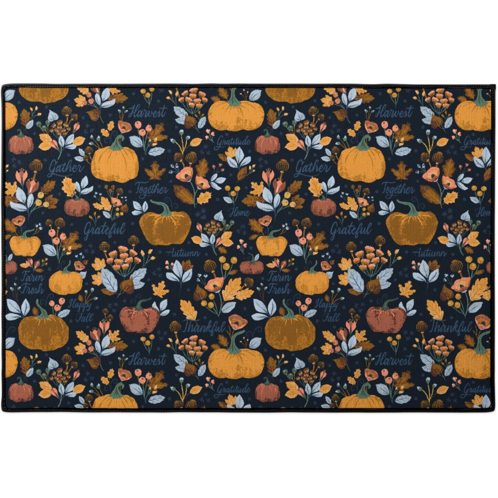 Elegant Fall Floral Harvest - Navy Door Mat | Shutterfly