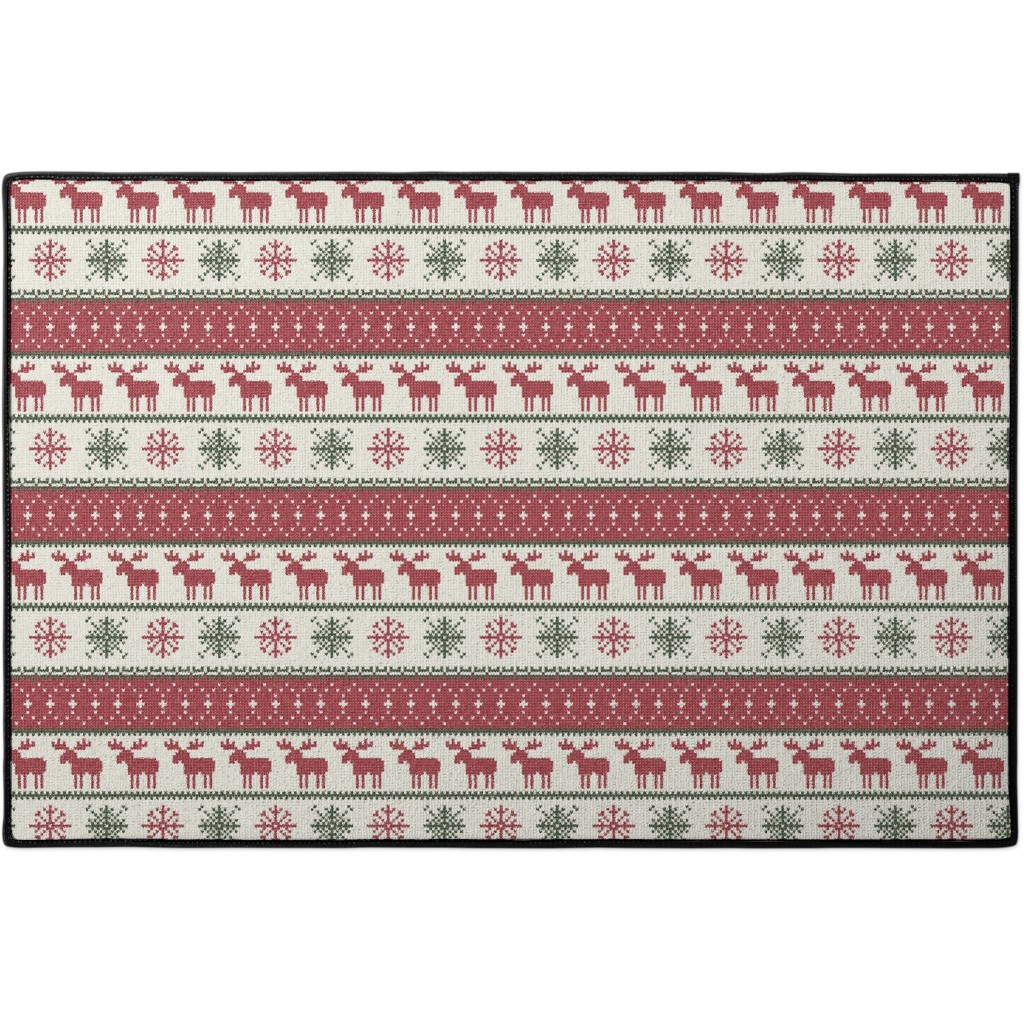 Fair Isle Moose - Red, Green and Cream Door Mat | Shutterfly