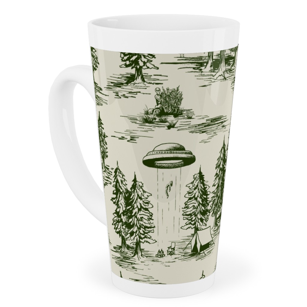 Alien Abduction Toile De Jouy - Forest Green & Cream Tall Latte Mug ...