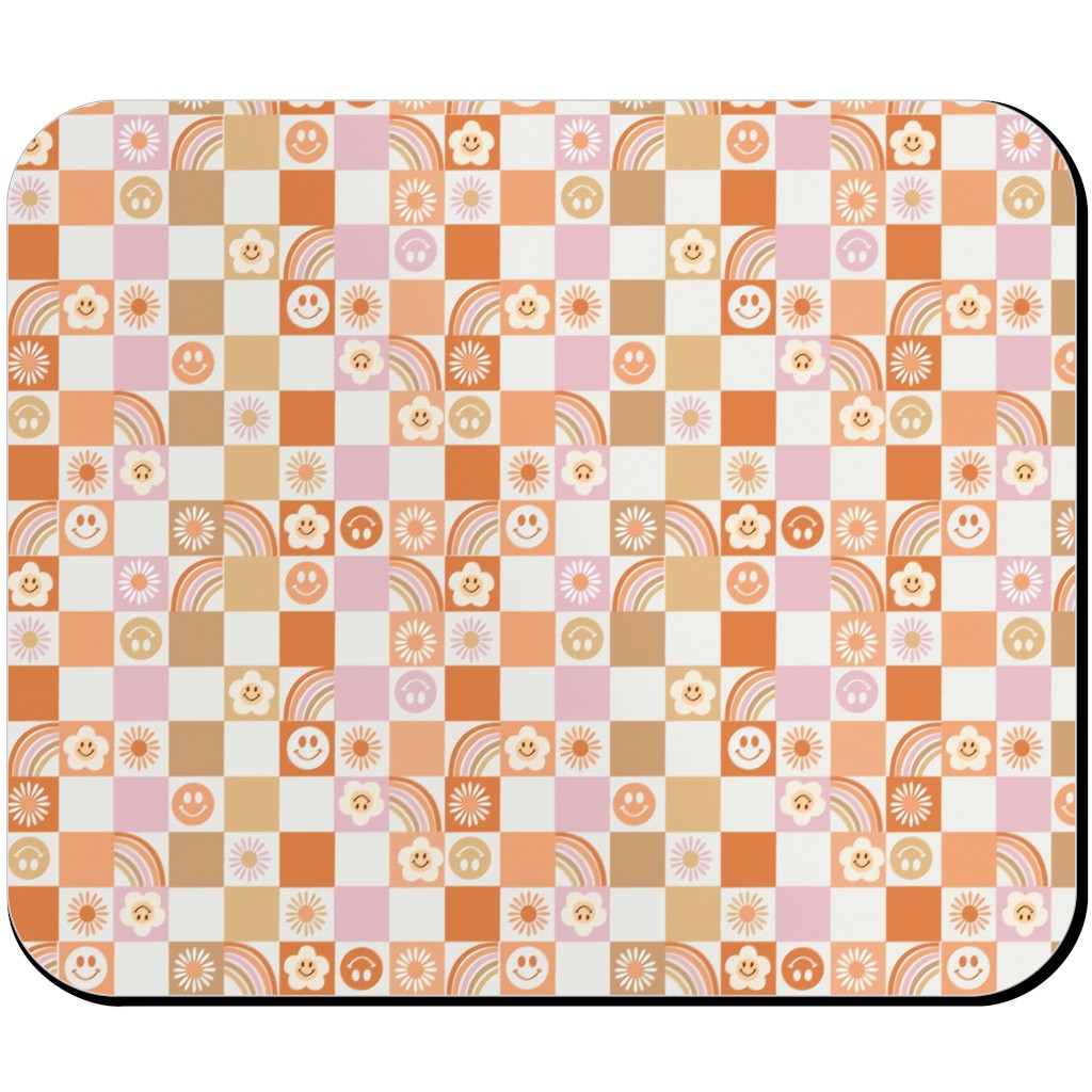 Retro Checkerboard - Daisy, Smile, Happy - Pink Orange Mouse Pad ...