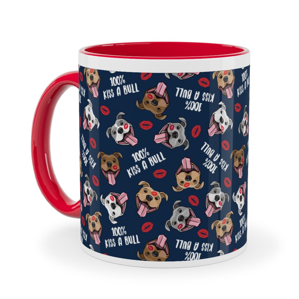 100% Kiss a Bull - Cute Pit Bull Dog - Red and Blue Ceramic Mug | Shutterfly