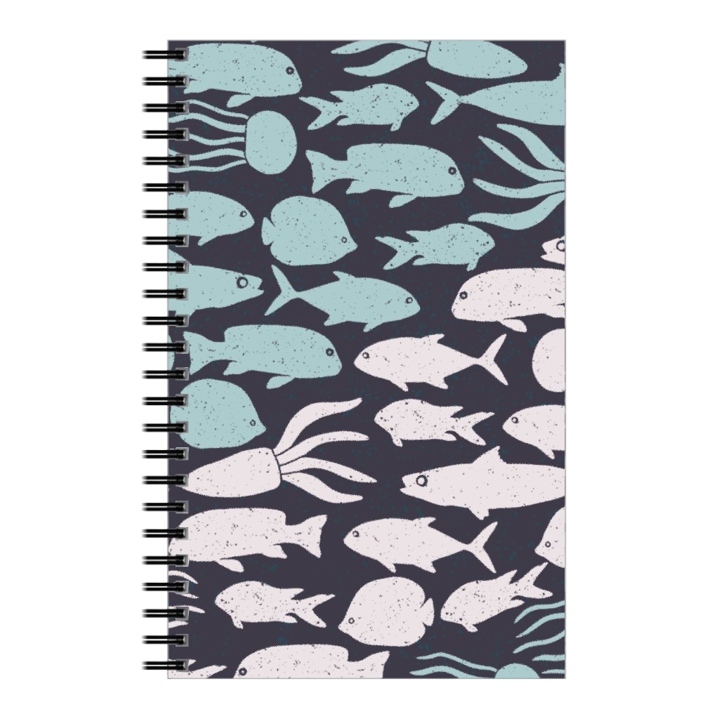 Fish School in Gray Aqua Dark Background Notebook | Shutterfly