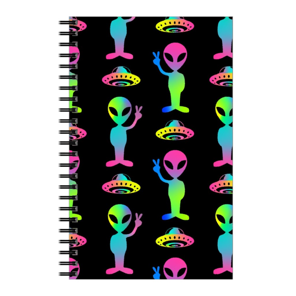 90's Rainbow Aliens and Ufos - Multi on Black Notebook | Shutterfly