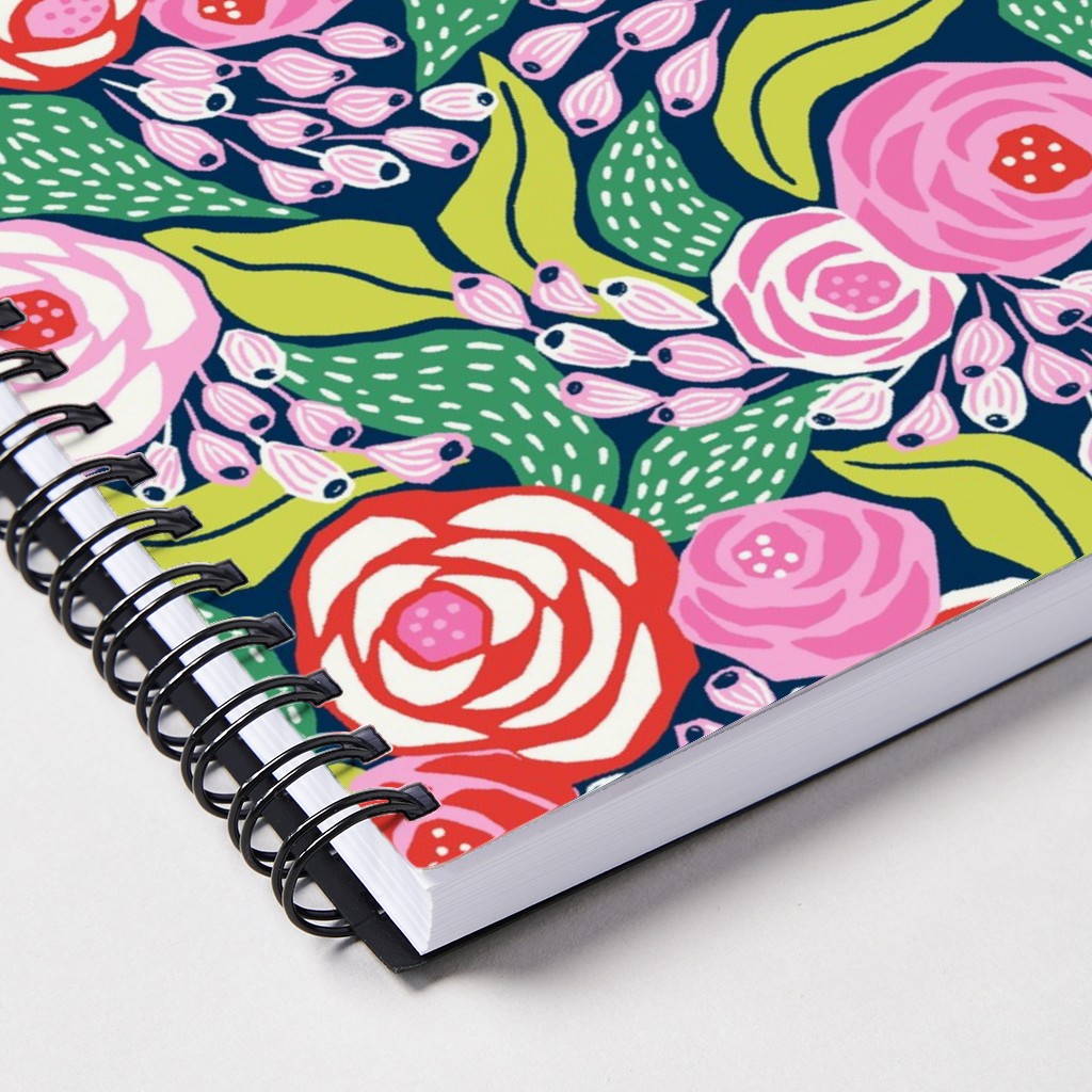 Colourful Papercut Roses - Pink on Dark Blue Notebook | Shutterfly