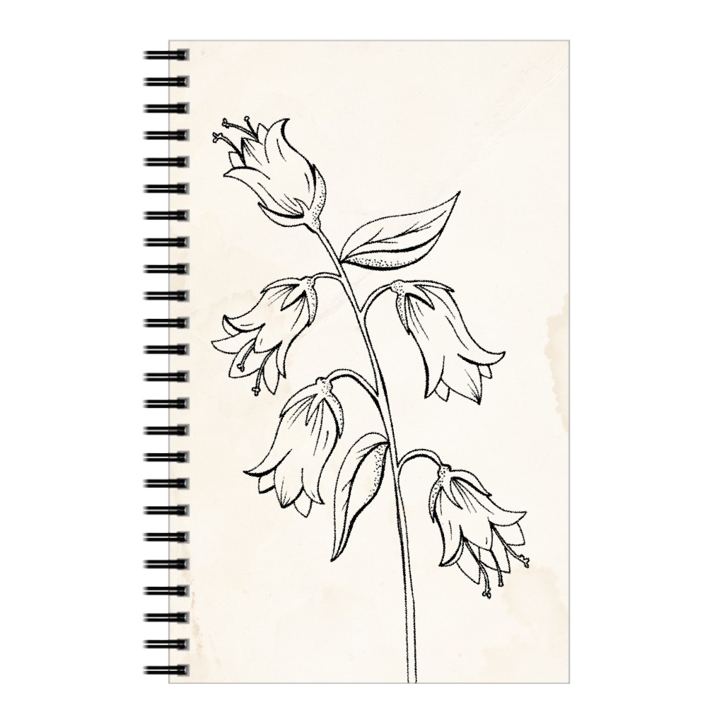 Vintage Bell Flower Sketch - Beige and Black Notebook | Shutterfly
