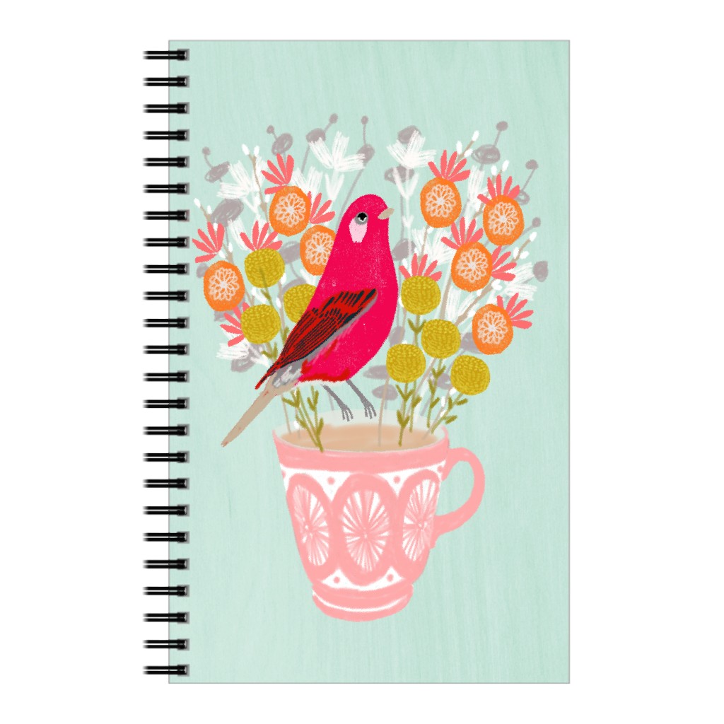 Red Bird on Teacup Bouquet Notebook | Shutterfly