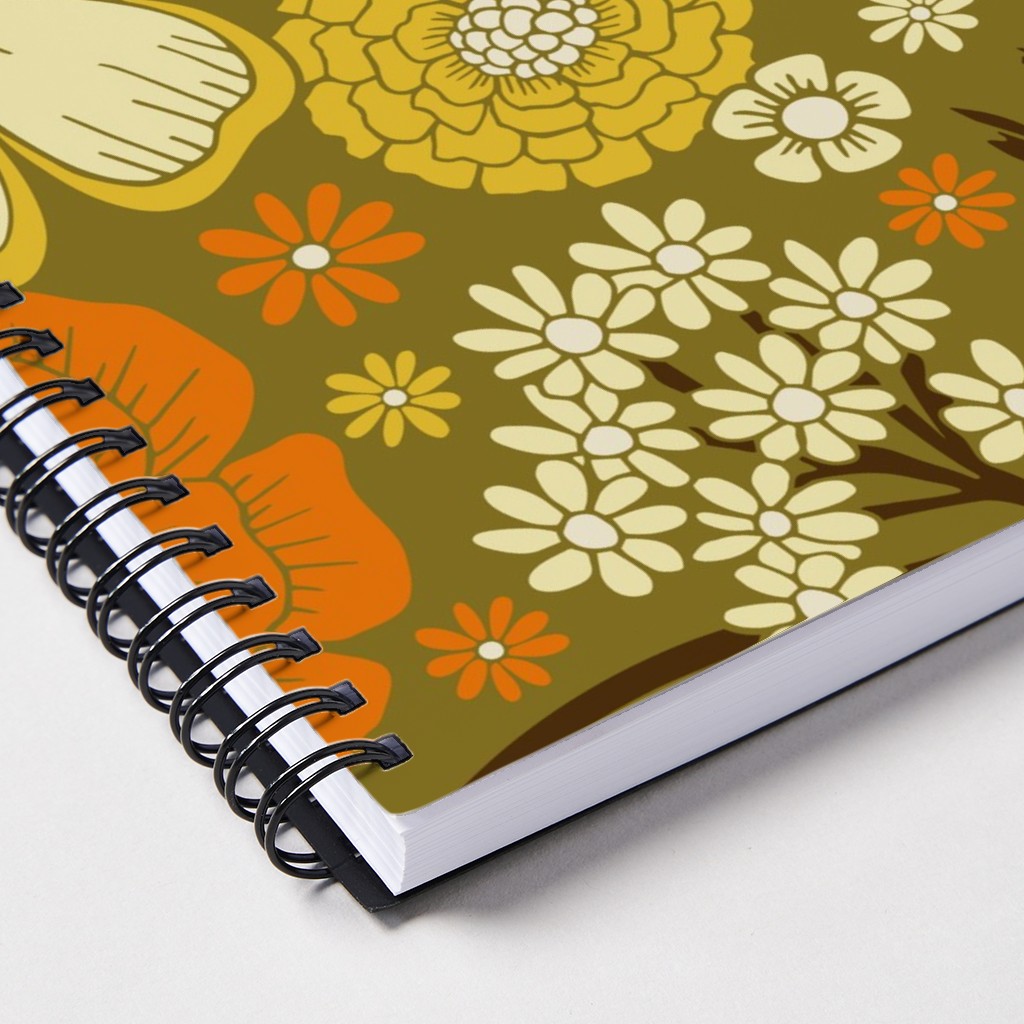 1970s Retro/Vintage Floral - Yellow and Brown Notebook | Shutterfly