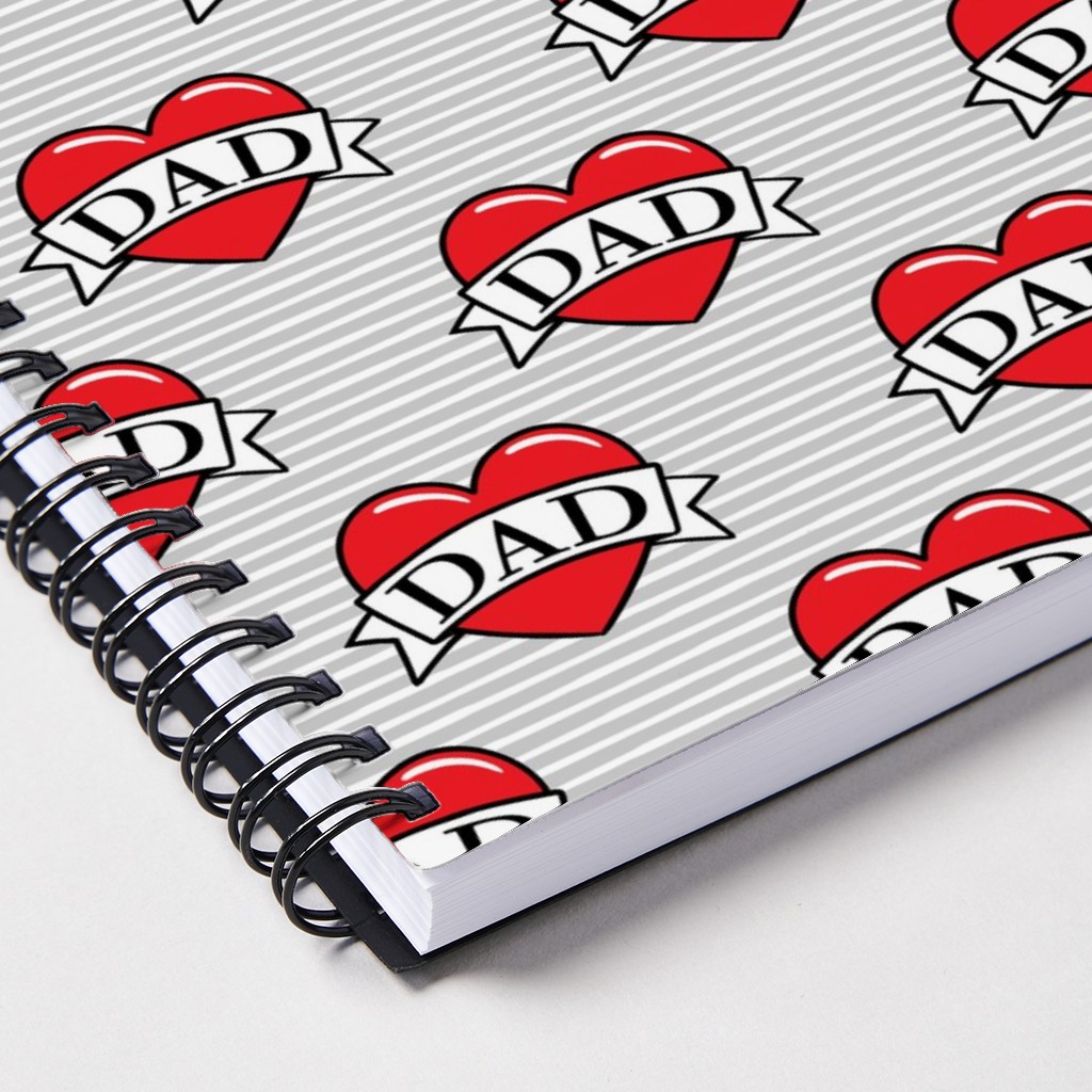 Dad Heart Tattoo - Red on Grey Stripes Notebook | Shutterfly