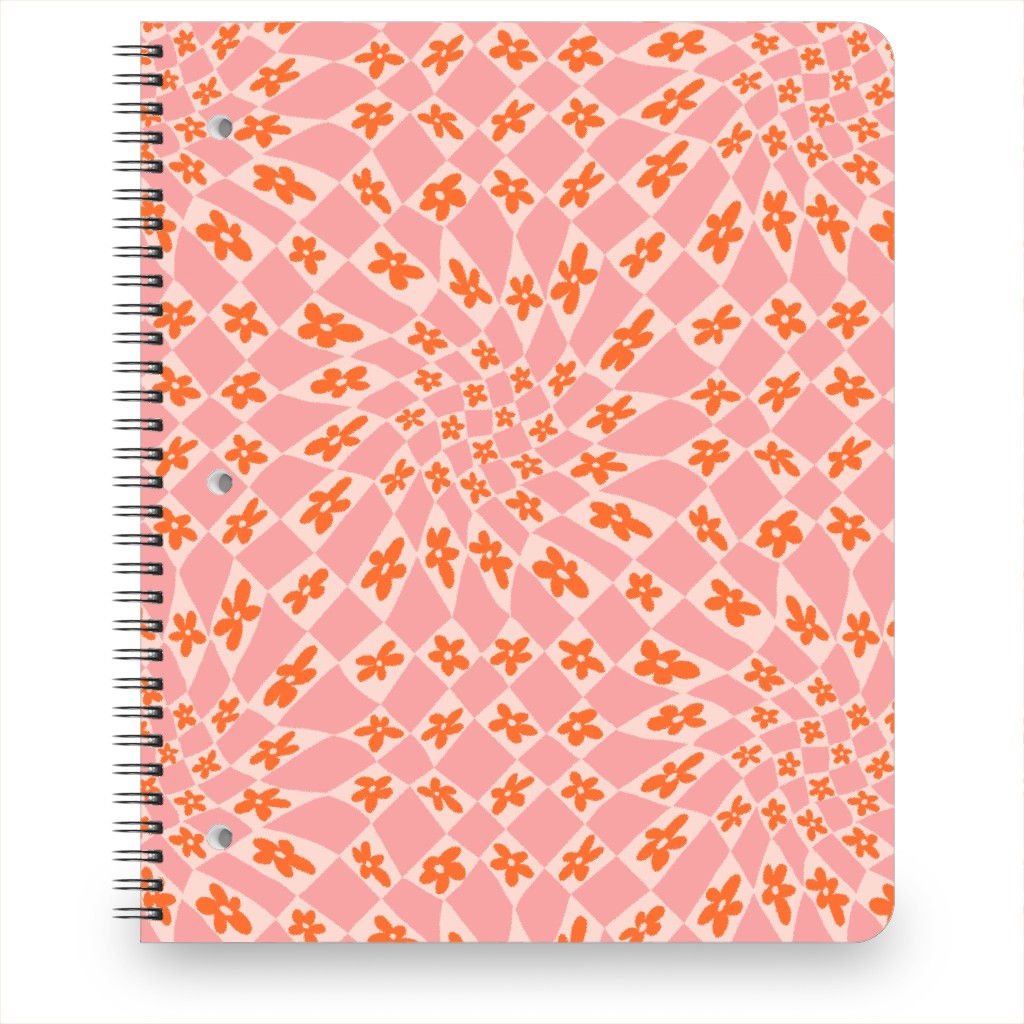 Trippy Checker - Floral - Pink and Orange Notebook | Shutterfly