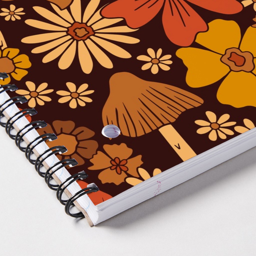 Retro 1970s Mushroom & Flowers - Brown and Orange Notebook | Shutterfly