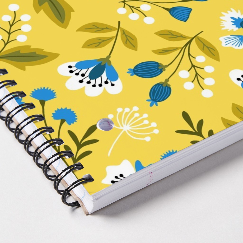 Colorful Spring Flowers - Blue on Yellow Notebook | Shutterfly