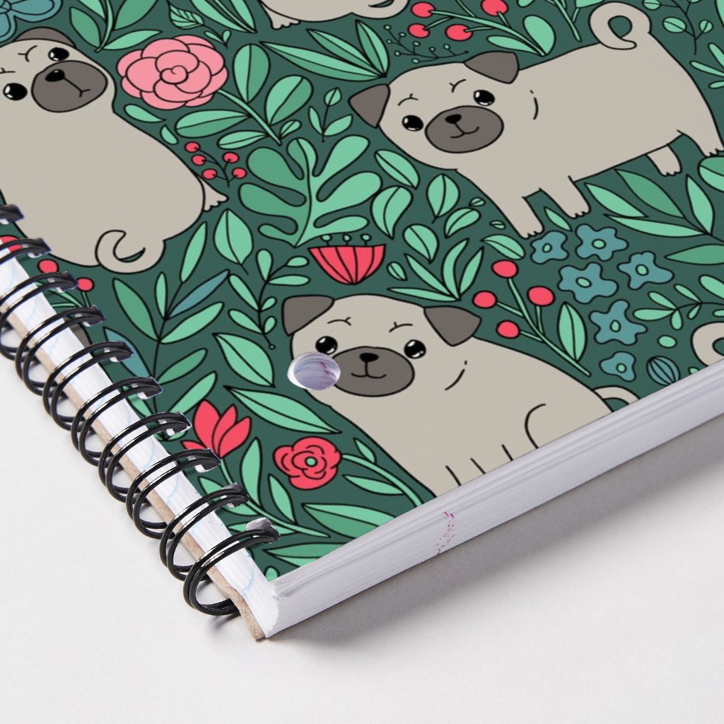 Cute Pugs and Flowers - Multicolor Notebook | Shutterfly