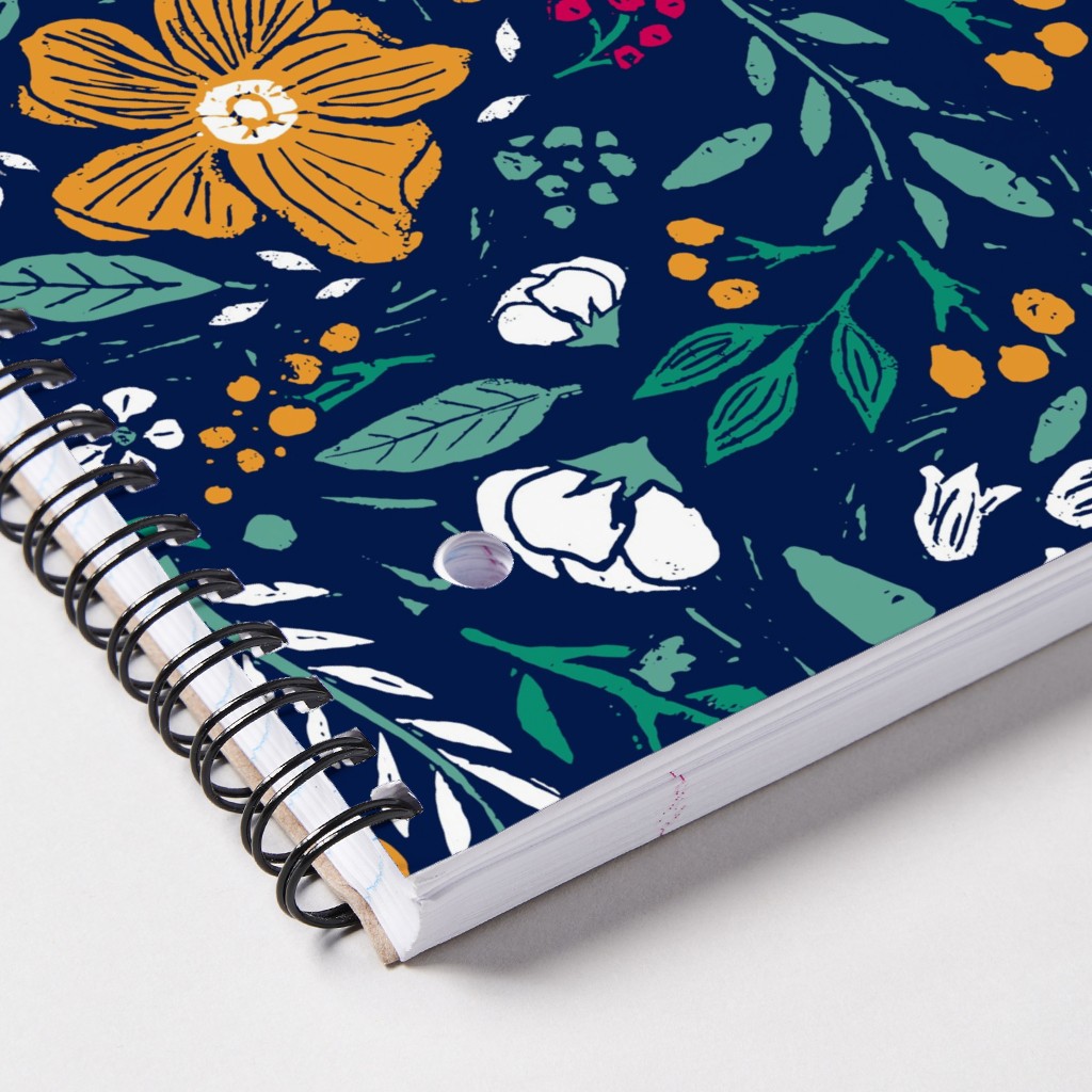 Block Print Botanical - Multi on Navy Notebook | Shutterfly