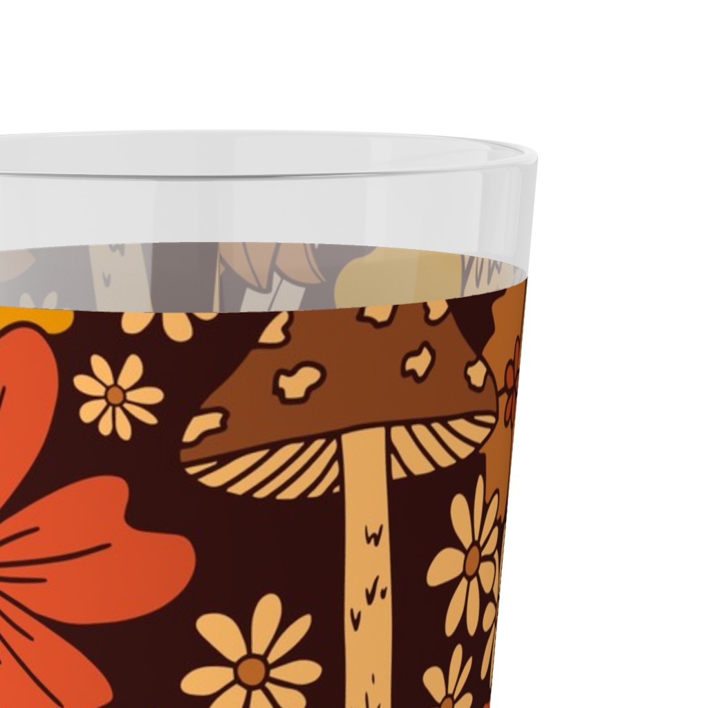 Retro 1970s Mushroom & Flowers - Brown and Orange Outdoor Pint Glass | Shutterfly