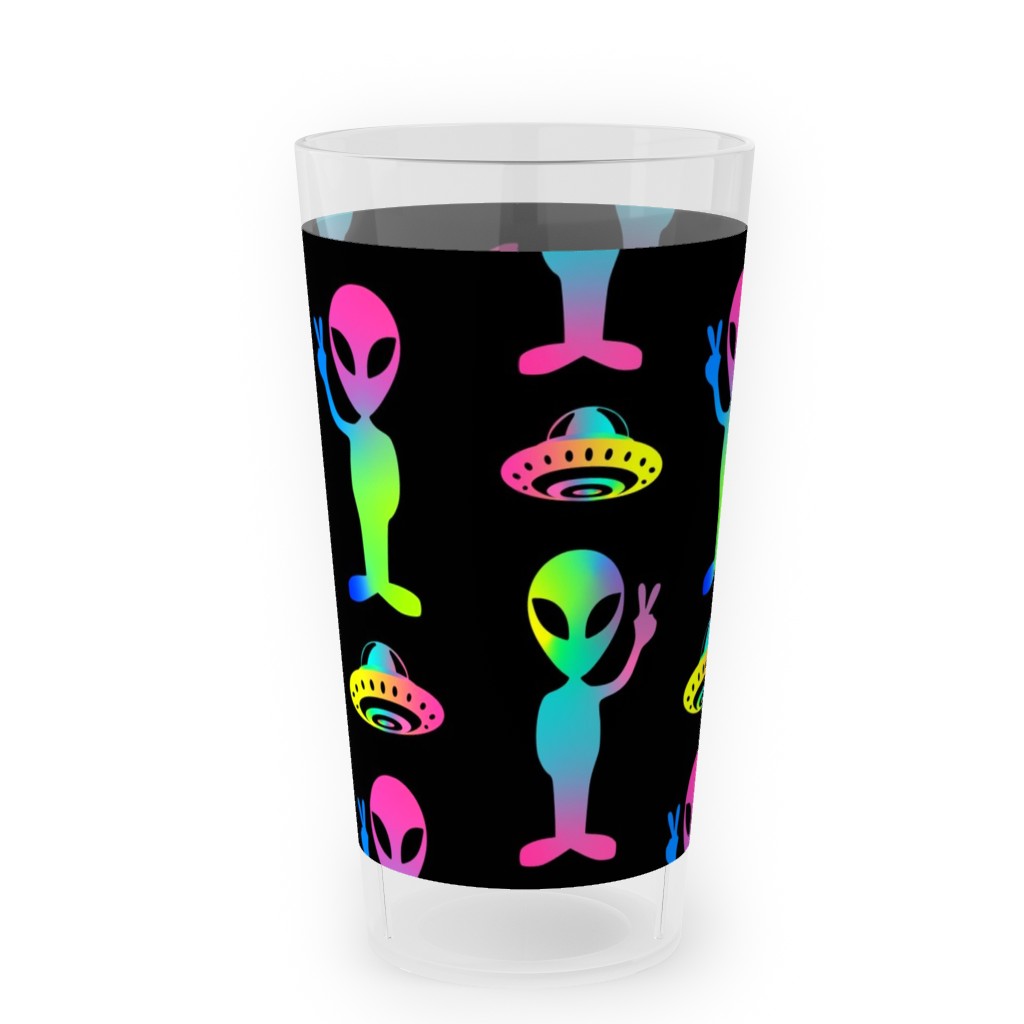90's Rainbow Aliens and Ufos - Multi on Black Outdoor Pint Glass ...