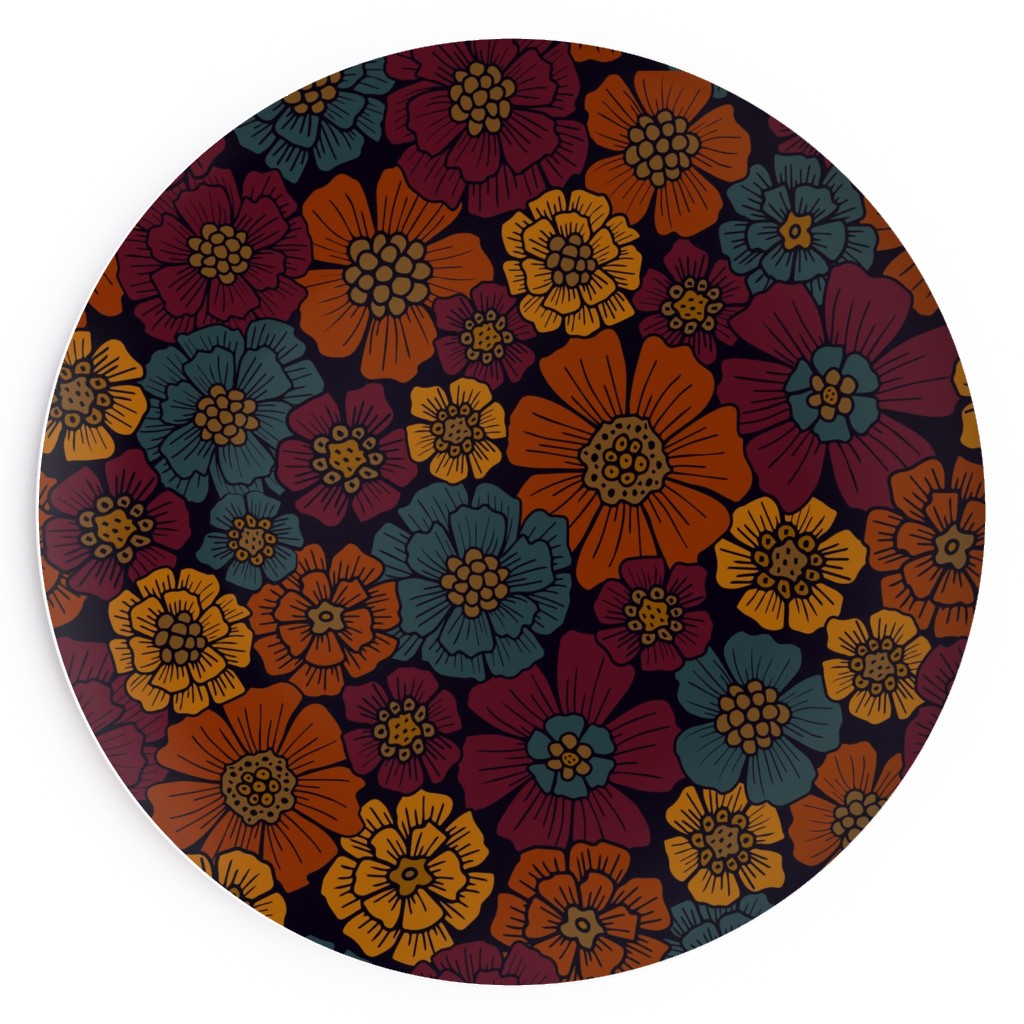 Burgundy, Rust, Mustard & Teal Floral Salad Plate | Shutterfly