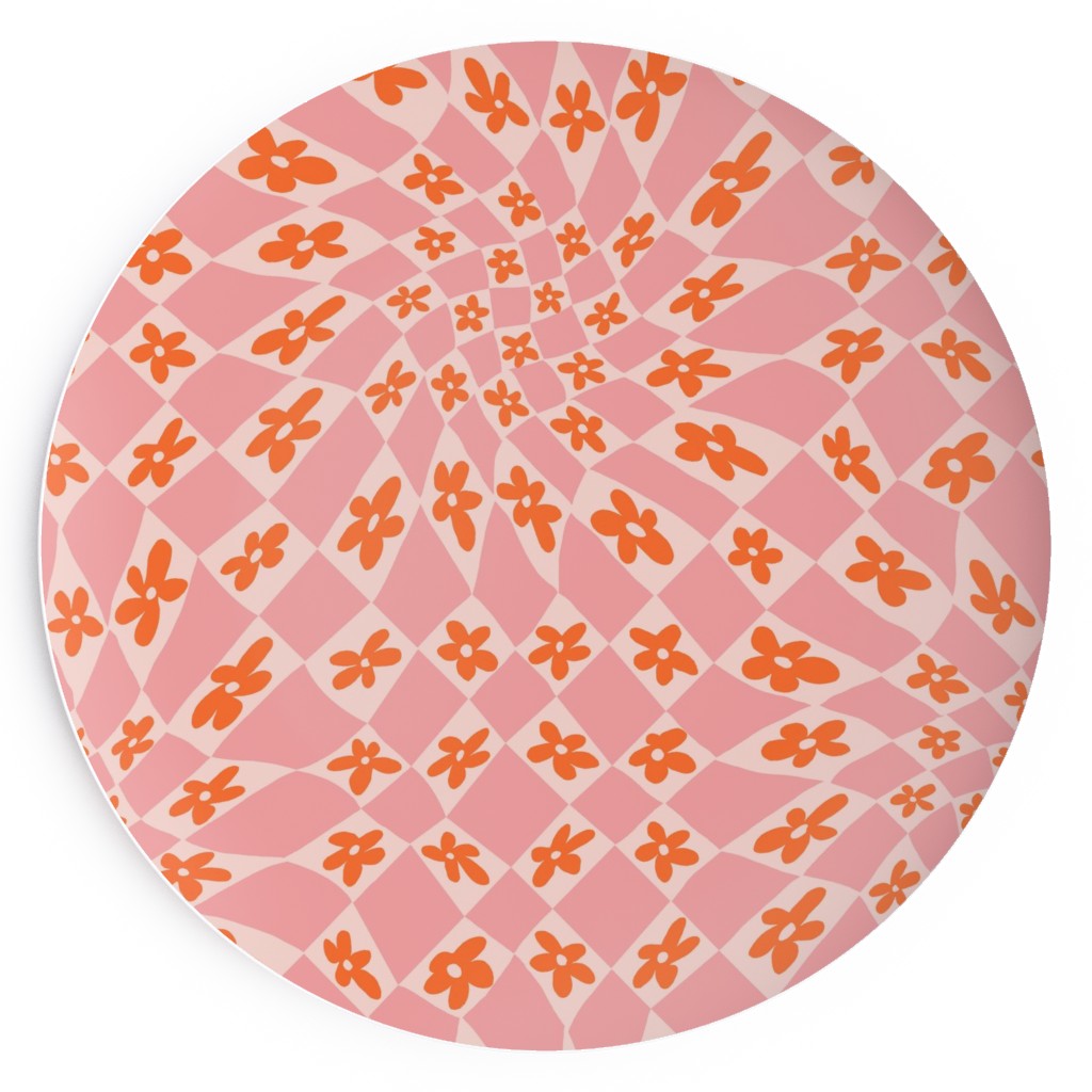 Trippy Checker - Floral - Pink and Orange Salad Plate | Shutterfly
