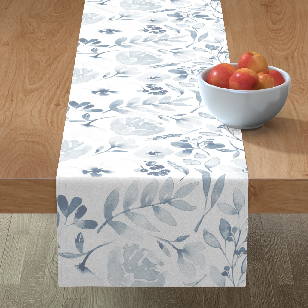 Faded Floral Watercolor - Light Blue Table Runner | Shutterfly