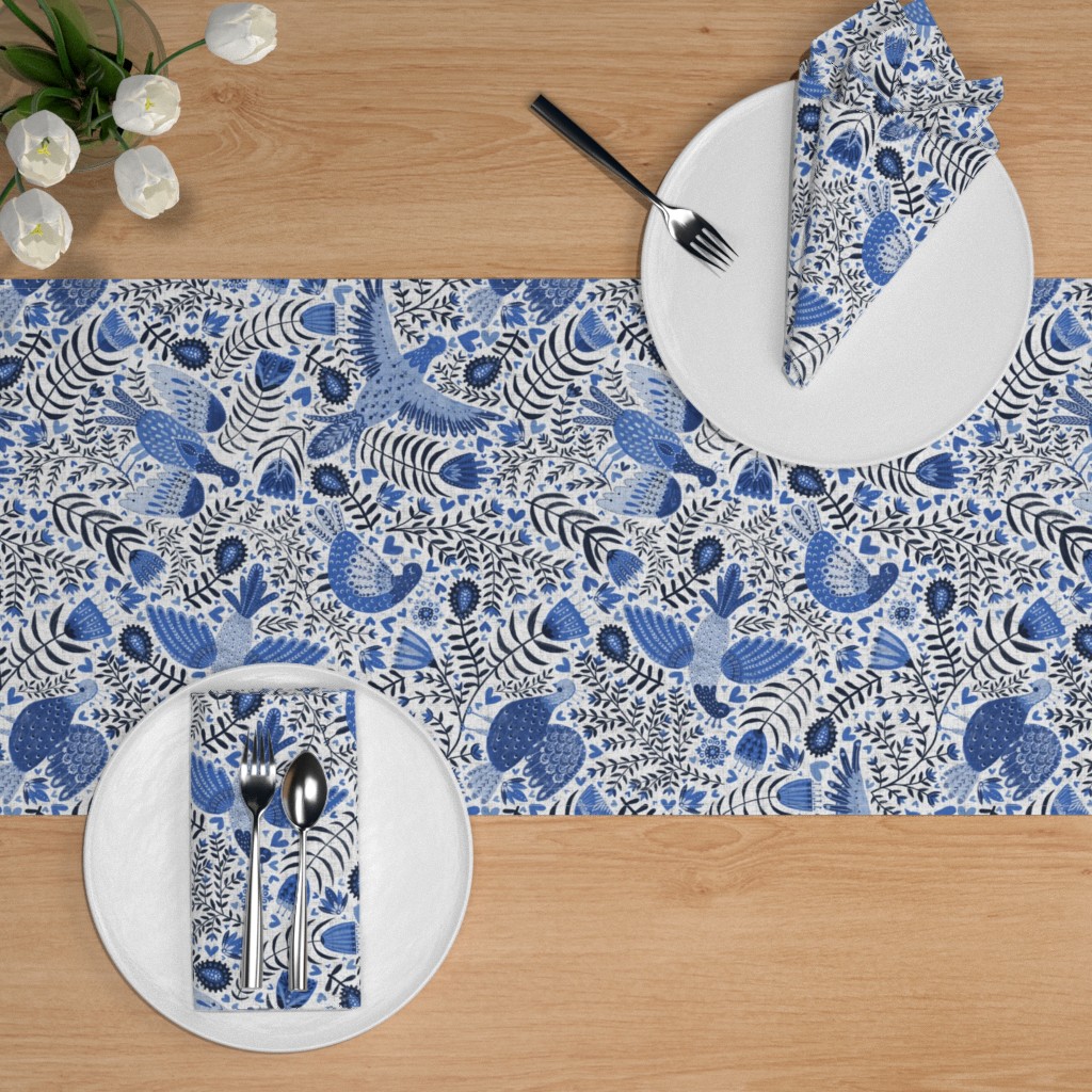 Scandinavian Birds - Indigo Blue Table Runner | Shutterfly