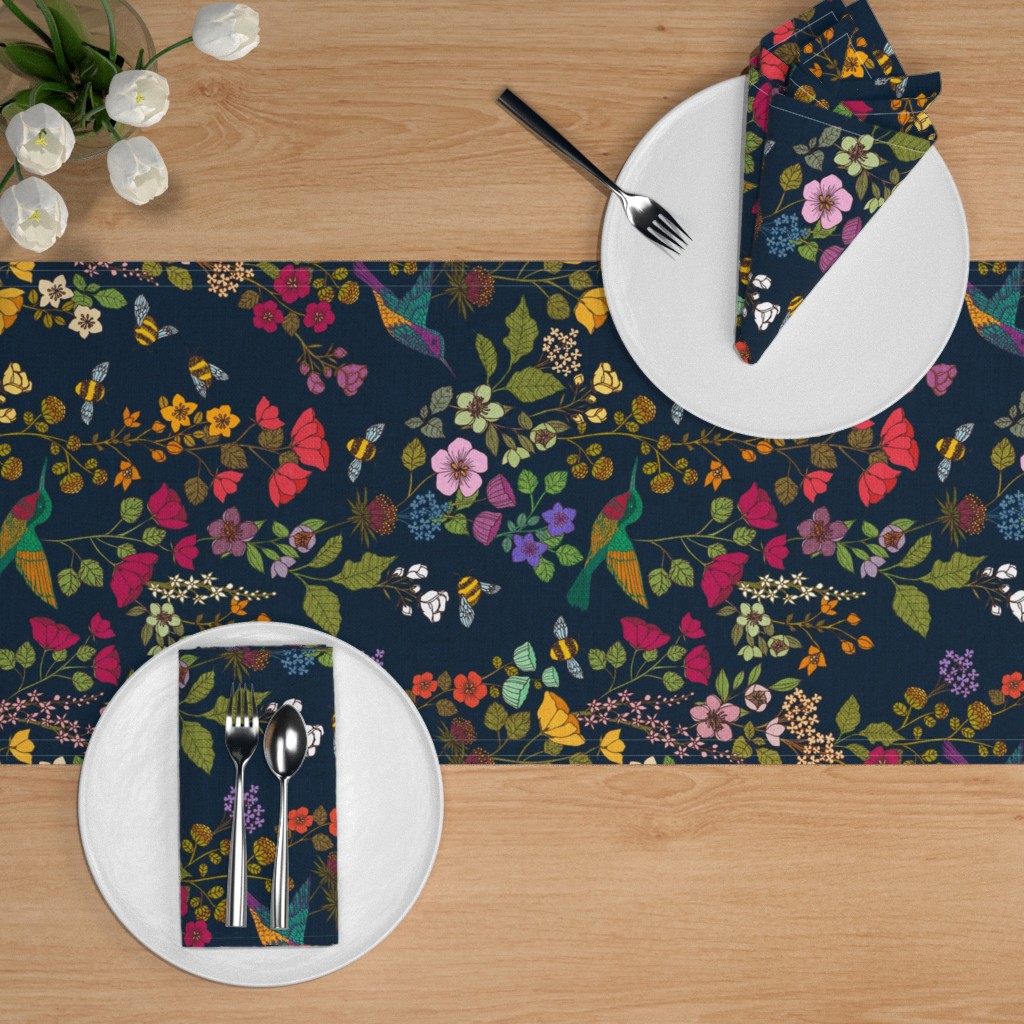 Hummingbirds and Bees - Deep Blue Table Runner | Shutterfly