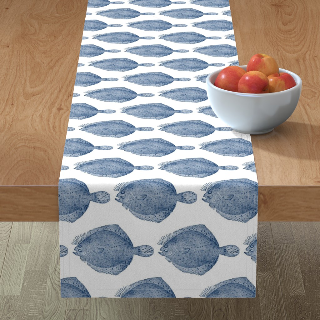 Vintage Flounder Fish Illustration - Blue and White Table Runner | Shutterfly