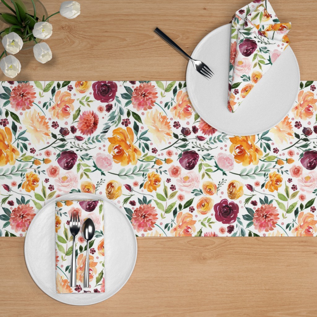 Orange Burgandy Floral Table Runner | Shutterfly