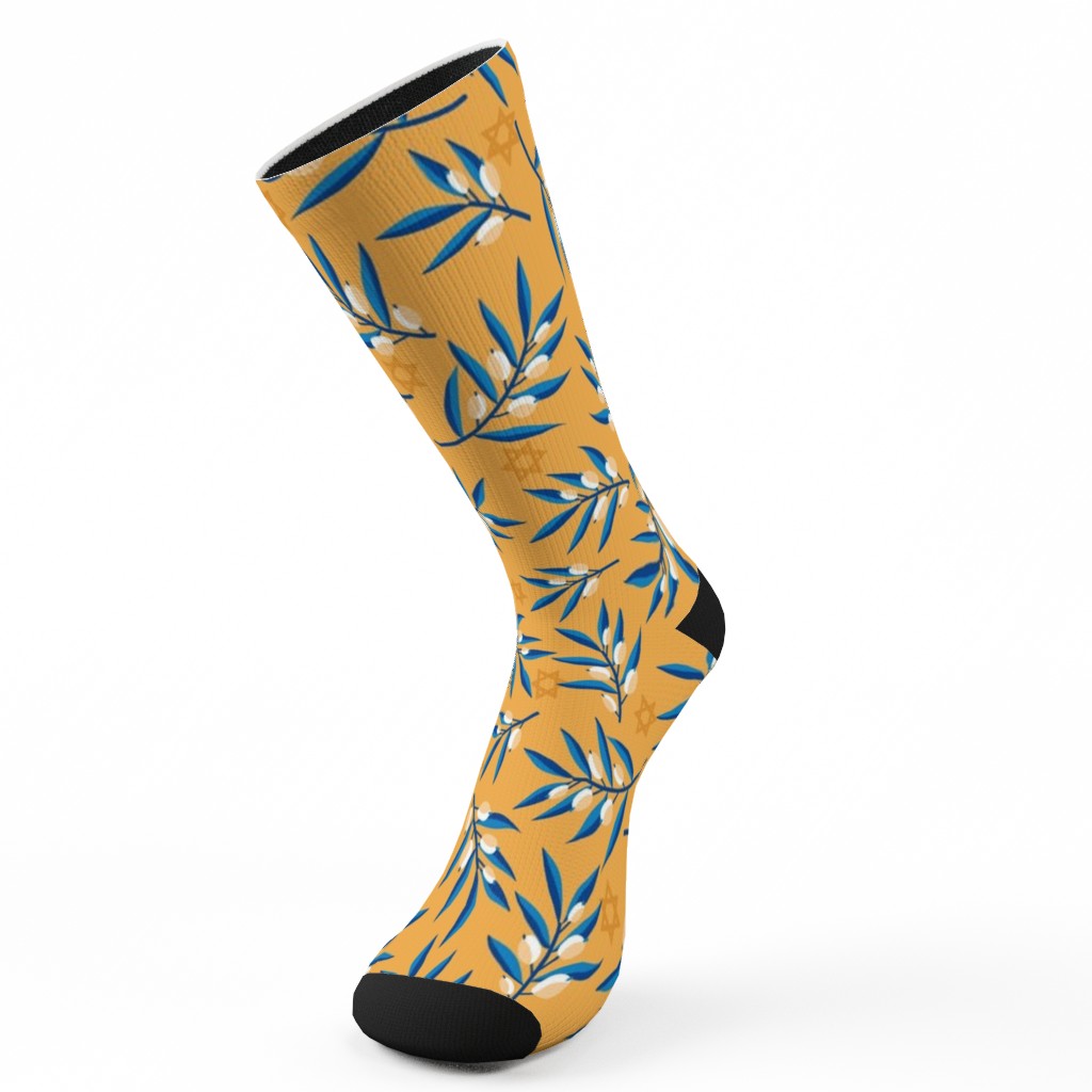 Olive Branches Hanukkah - Blue on Yellow Custom Socks | Shutterfly