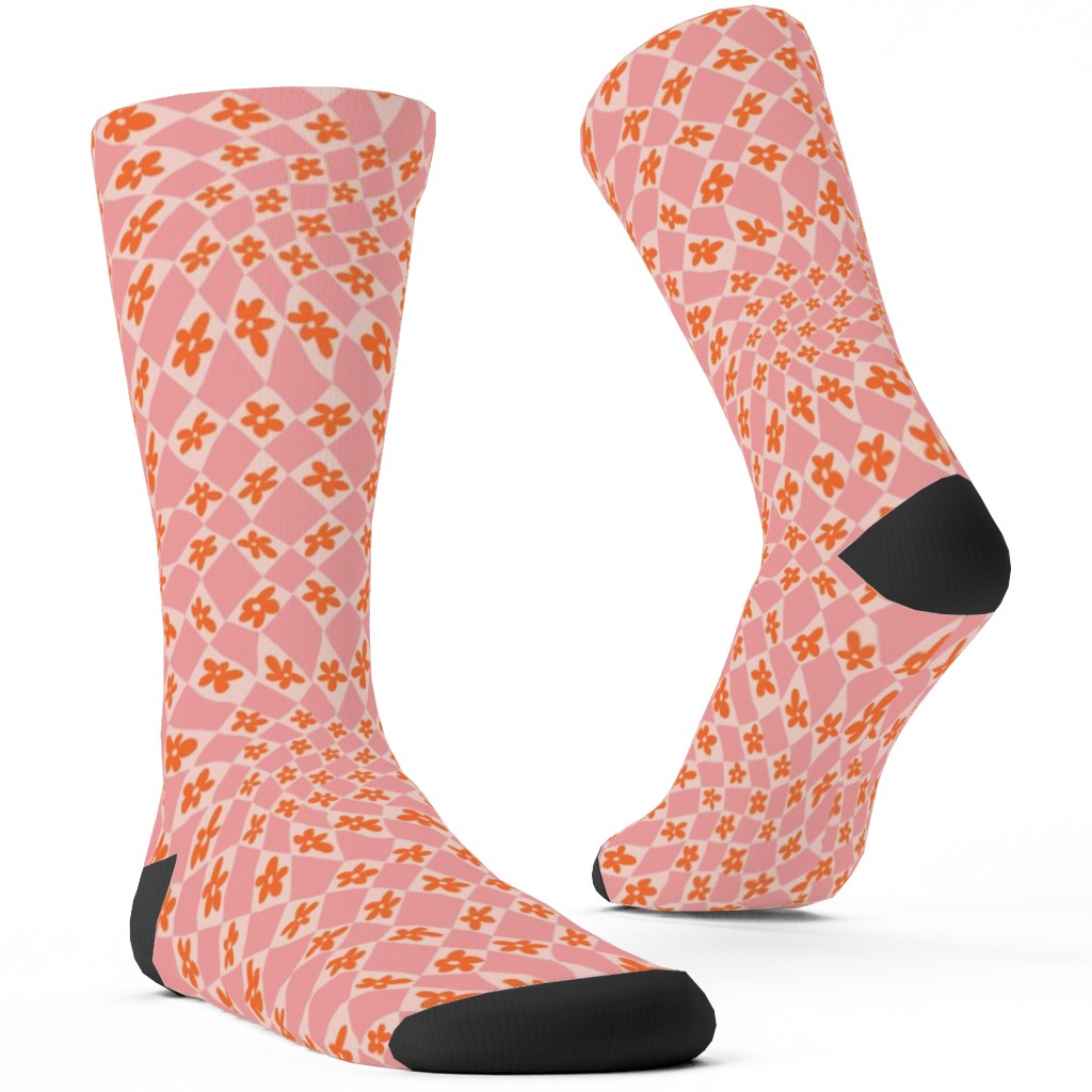 Trippy Checker - Floral - Pink and Orange Custom Socks | Shutterfly
