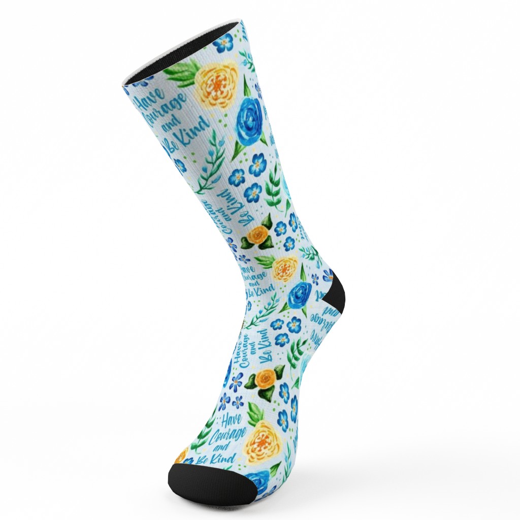Have Courage and Be Kind - Watercolor Floral - Blue and Yellow Custom Socks | Shutterfly
