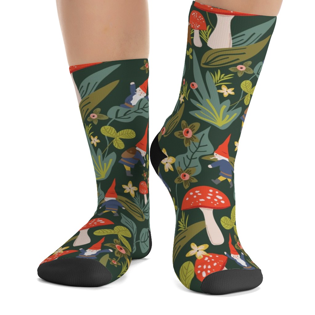 Woodland Gnomes & Mushrooms - Green Custom Socks | Shutterfly