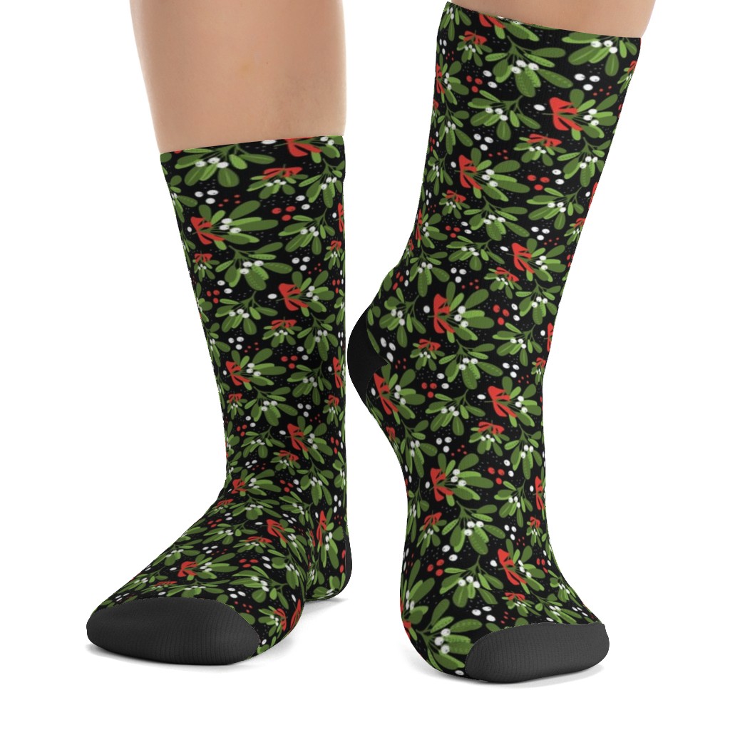 Mistletoe Night on Black Custom Socks | Shutterfly