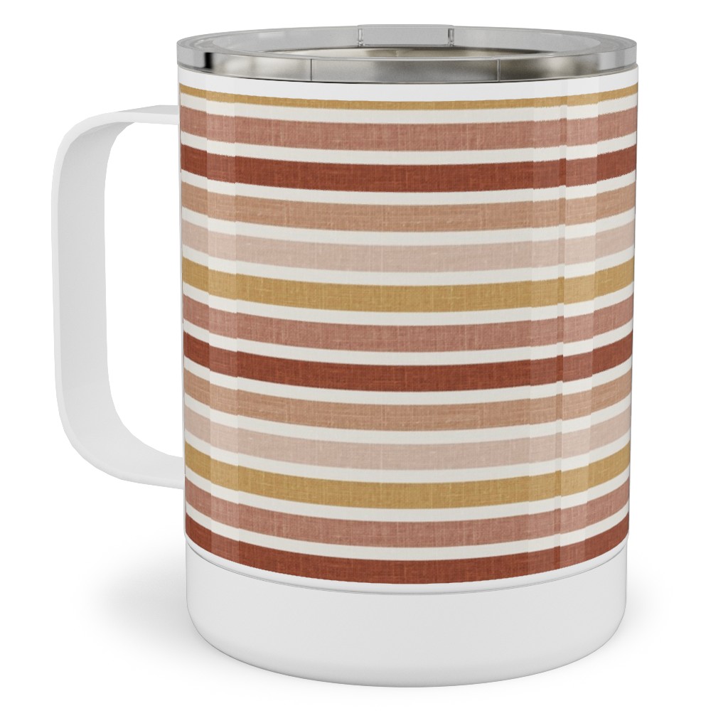 Horizontal Earth Colours Stripes - Red Pink Mustard Toffee Stainless ...